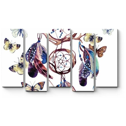 Модульная картина Ловец снов в окружении порхающих бабочек 120x69