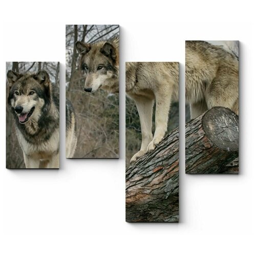 Модульная картина Волки в осеннем лесу 94x88