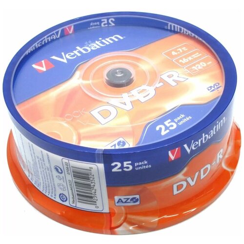Диск DVD-R Verbatim 4.7Gb 16x Cake Box (25 штук) (43522)