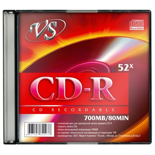 Диск VS CD-R 80 52x Slim, 1шт