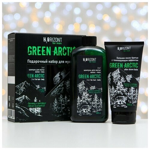 Подарочный набор H2ORIZONT Green arctic: 2 в 1 шампунь, 500 мл + бальзам после бритья, 150 мл