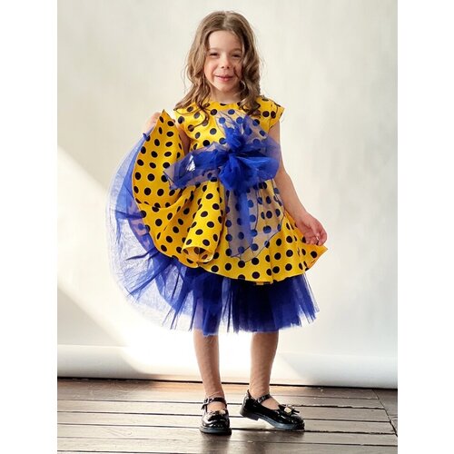 Платье Бушон, размер 134-140, желтый, синий