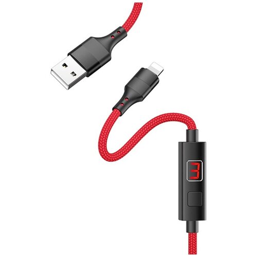 Кабель USB - Apple 8 pin HOCO S13 Central control, 1.2 м, круглый, 2.4 A, ткань, дисплей, красный