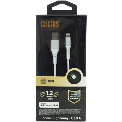 Cactus кабели CS-LG. USB. A-1.2 Кабель USB m -Lightning m 1.2м белый блистер