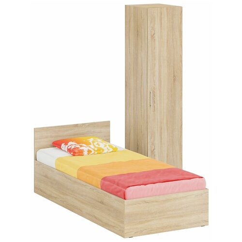Кровать односпальная 900 с пеналом Стандарт, цвет дуб сонома, спальное место 900х2000 мм, без матраса, основание есть