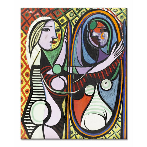 Картина для интерьера на холсте Пабло Пикассо «Девушка перед зеркалом» 48х60, холст натянут на подрамник