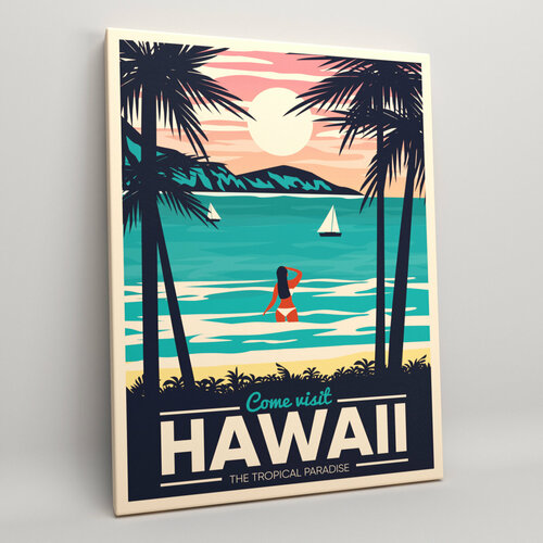 Картина на холсте (интерьерный постер) "Гавайи" путешествия, с деревянным подрамником, размер 30x40 см