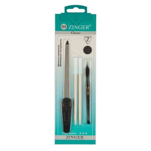 Маникюрный набор Zinger, SIS-46, пилка металлическая, триммер и 2 палочки
