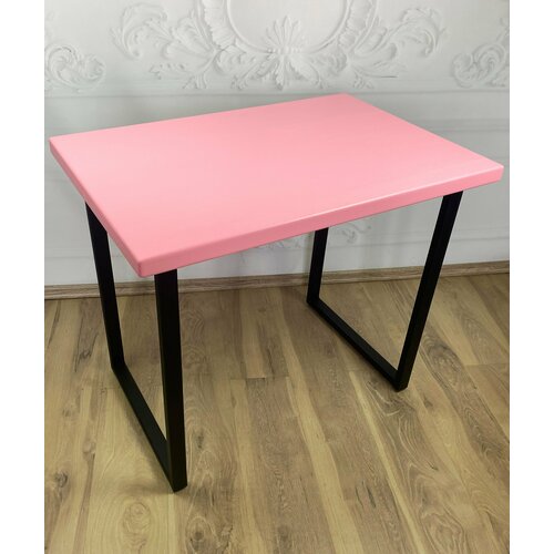 Стол кухонный Loft со столешницей розового цвета из массива сосны 40 мм и черными металлическими ножками, 120х70х75 см