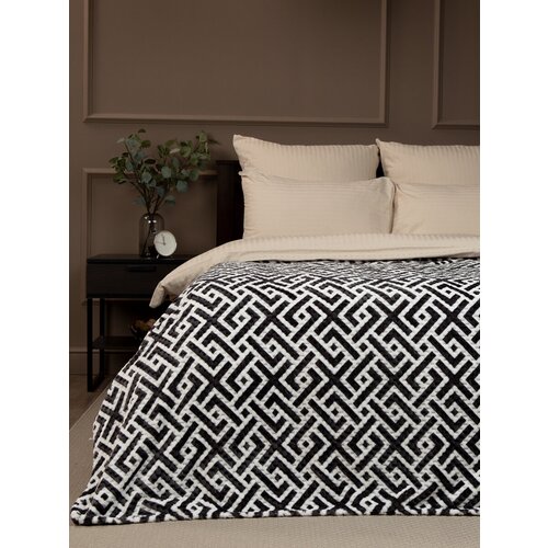 Плед TexRepublic Deco Lux 200х220 см, 2 спальный, велсофт, покрывало на диван, теплый, мягкий, серый, с принтом лабиринт