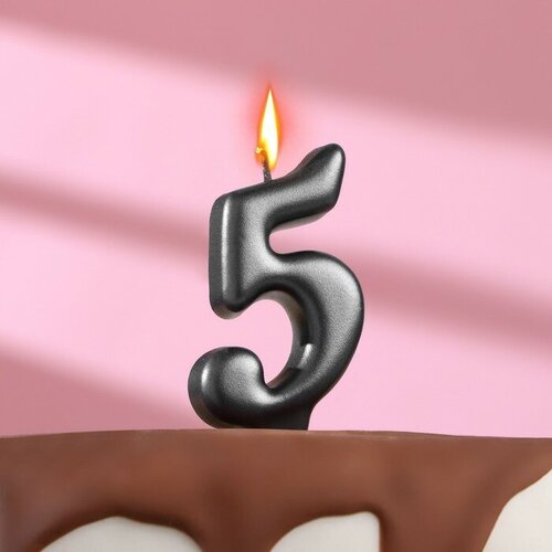 Свеча в торт "Овал" , цифра 5 , графит, 6,3 см
