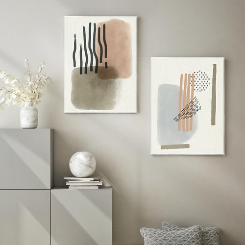 Картины на холсте 50х70 см "Абстракция на кухню в современном стиле", набор картин для интерьера на стену, 2 шт на подрамнике