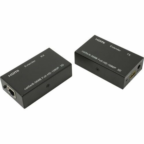 ORIENT VE045, HDMI extender (Tx+Rx), активный удлинитель до 60 м по одной витой паре, HDMI 1.4а, 1080p@60Hz/3D, HDCP, подключается кабель UTP Cat5e/6, питание от внешних БП 5В/1А, метал. корпуса(30905)