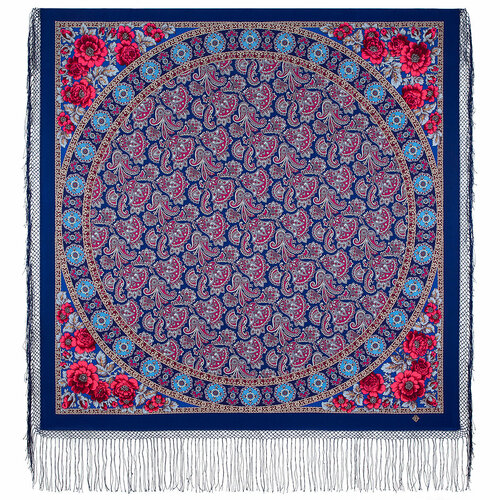 Платок Павловопосадская платочная мануфактура,148х148 см, голубой, синий