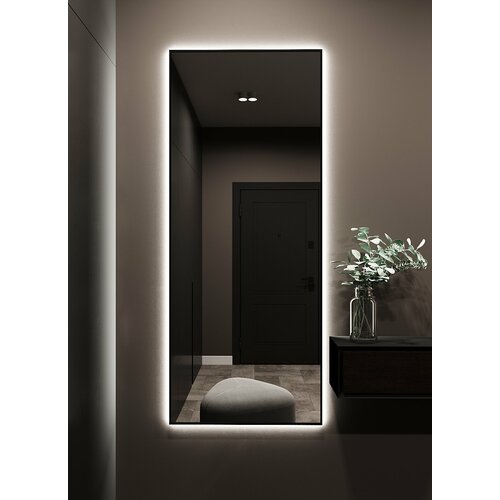 Зеркало с подсветкой в алюминиевой раме, настенное, ONE MIRROR, 160х60 см. Черное. Свет: Нейтральный белый 6000К