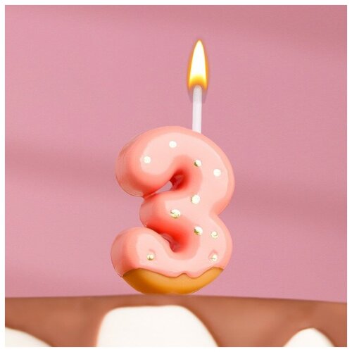 Свеча в торт "Клубничная глазурь" цифра "3" розовая