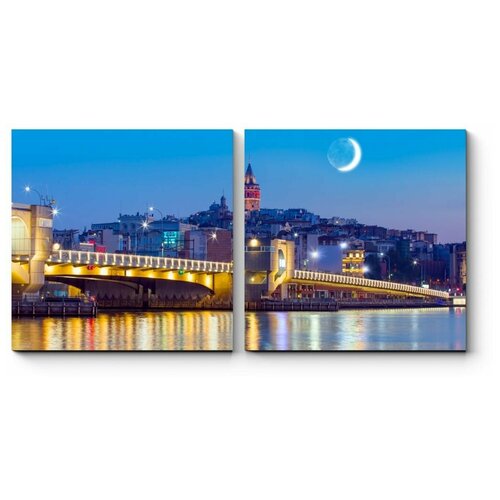 Модульная картина Стамбульская ночь. Галатская башня. 100x50