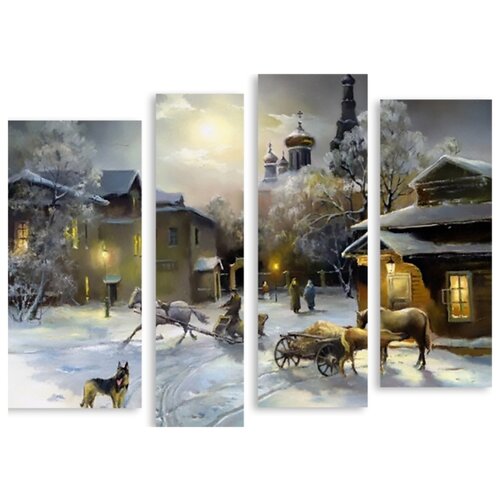 Модульная картина на холсте "Зима в деревне" 90x71 см