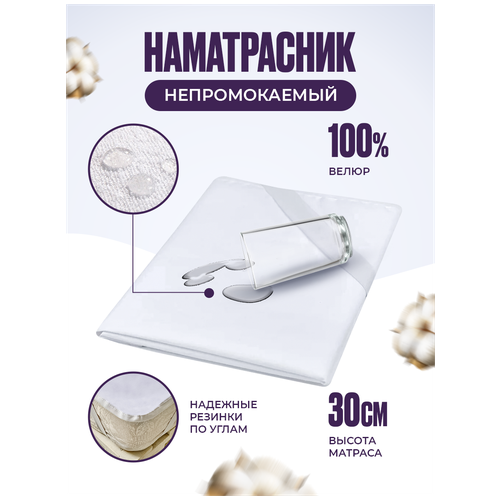 Наматрасник непромокаемый (водонепроницаемый) на резинке Велюр-Аквастоп