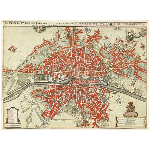 Постер / Плакат / Картина Старинный план Парижа 50х70 см в подарочном тубусе