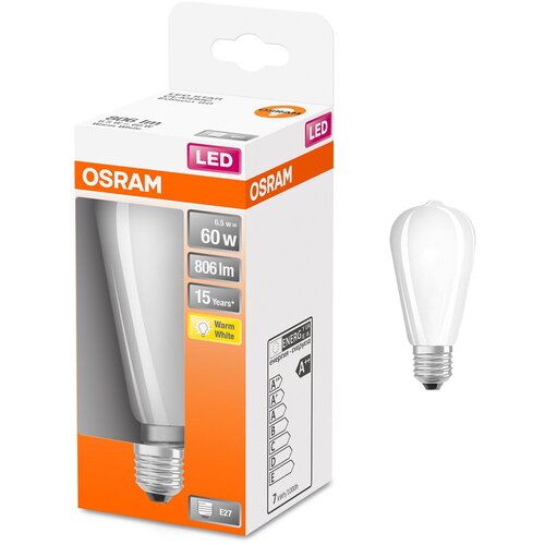 Лампа Светодиодная OSRAM 4W=40W 220V E27 Капля матовая ST64 470Лм Филаментная 2700K Теплый белый свет, уп. 1шт