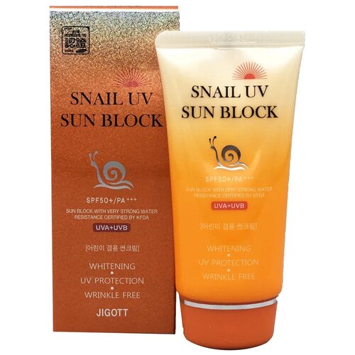 Солнцезащитный крем для лица с улиточным муцином Snail UV Sun Block Cream SPF50+ PA+++ JIGOTT , Южная Корея. Объем: 70 мл.