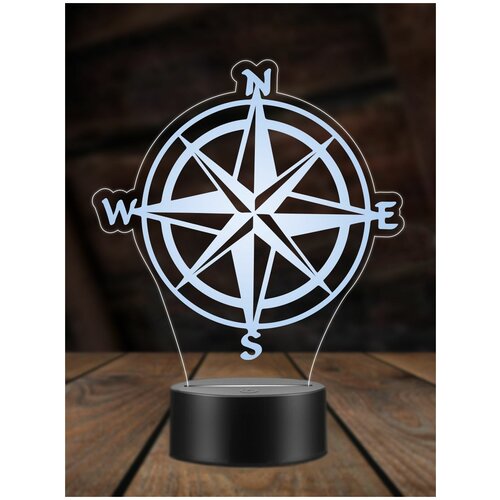 Ночник Роза Ветров, компас, подарок моряку, 3Д светильник
