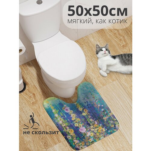 Коврик для туалета с вырезом противоскользящий JoyArty JoyArty "Висящие цветы" 50x50 см