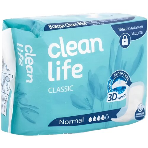 Прокладки гигиенические Clean life Classic normal, ночные и дневные, 4 капли, 10 шт