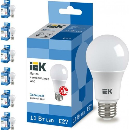 Светодиодная лампа IEK ECO 11W эквивалент 75W 6500K 990Лм E27 груша (комплект из 6 шт)