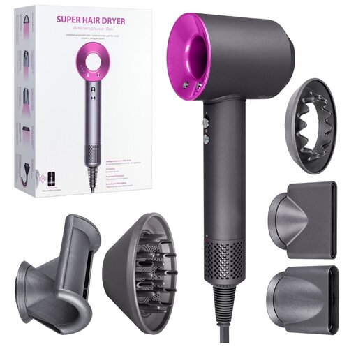 Фен набор для укладки волос Super Hair Dryer 6-in-1, 3 метра, Серый с фиолетовым