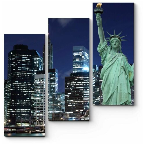 Модульная картина Статуя свободы в свете огней Манхэттена, Нью-йорк 100x107