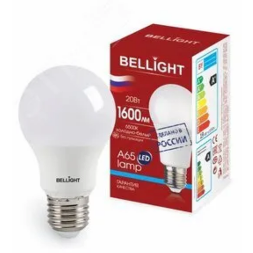 Лампа светодиодная LED A65 220V/20W/E27 1600Lm 6500К | код 88297799 | BELLIGHT (70шт. в упак.)