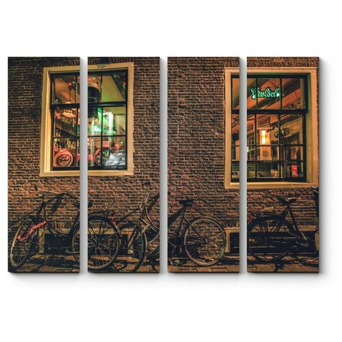 Модульная картина Велосипеды у кирпичной стены амстердамского паба 80x60