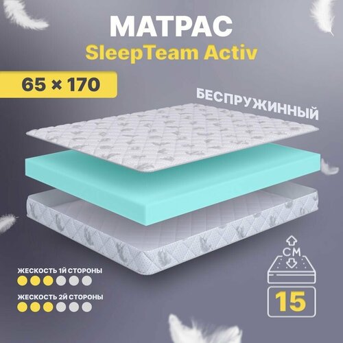 Матрас беспружинный 65х170, в кроватку, SleepTeam Active анатомический,15 см, односпальный, средней жесткости