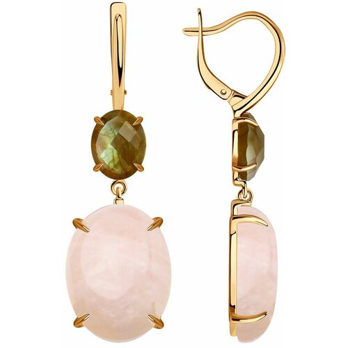 Серьги Diamant online, серебро, 925 проба, золочение, кварц, лабрадорит