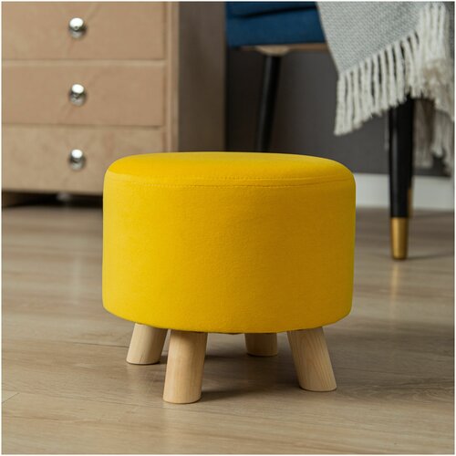 Детский круглый пуфик MINI SCANDI на ножках в скандинавском стиле для детской комнаты или в прихожую/пуф в спальню или зал/банкетка желтого цвета