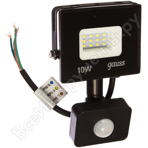 Прожектор Gauss Elementary-S 10W 850lm 6500К 175-265V IP65 черный с датчиком движения LED 1/20 SQ628511310