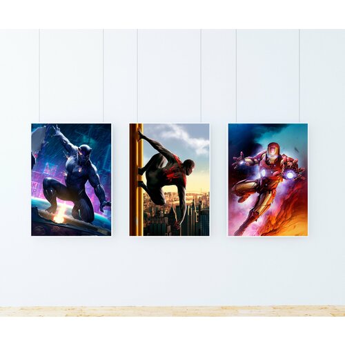 Набор плакатов "Супергерои" 3 шт. / Набор интерьерных постеров формата А2 (40х60 см) без рамы