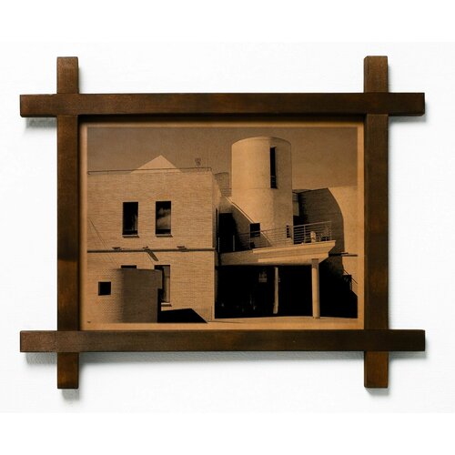 Картина "Здание", интерьерная для украшения и декора на стену кухни гостиной детской комнаты спальни в деревянной рамке, подарок, натуральная кожа, BoomGift