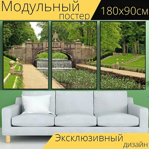Модульный постер "Людвигслюст, мост, парк замка" 180 x 90 см. для интерьера