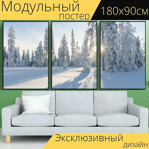 Модульный постер "Деревья, зима, снег" 180 x 90 см. для интерьера