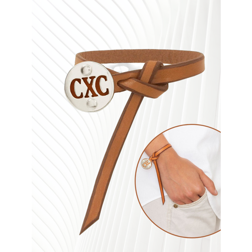Браслет CXC, кожа, 1 шт., размер 18 см, размер one size, диаметр 5 см, коричневый, серебристый