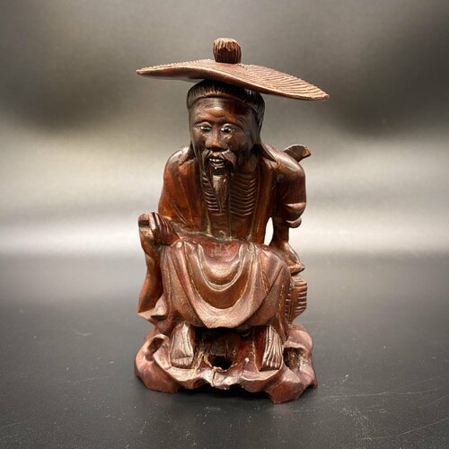 Статуэтка монаха-аскета (рыбак, Янь Гуан), дерево, кость, резьба, Китай, 1930-1960 гг.