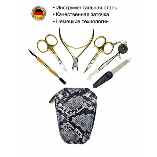 Маникюрный набор, ZINGER, MS-7103, 6 предметов, чехол змея в золоте