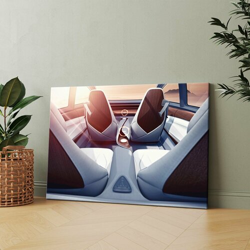 Картина на холсте (Салон автомобиля с рулевым управлением и рулевым колесом) 40x60 см. Интерьерная, на стену.