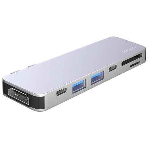 USB-концентратор  Deppa USB Type-C 7 в 1 (73122), разъемов: 3, серебристый