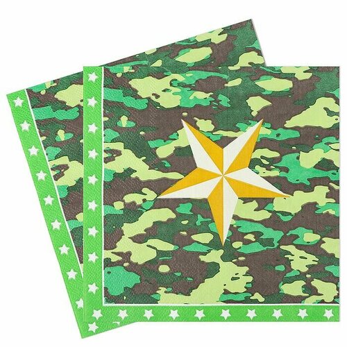 Салфетки бумажные Волна веселья "Звездный Камуфляж", темно-зеленые, 33х33 см, 12 шт (6231456)