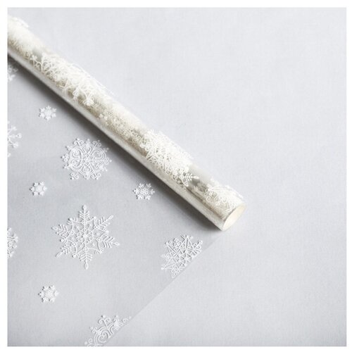 Пленка упаковочная Дарите счастье Снежинки, 5.2х1м, белый/прозрачный