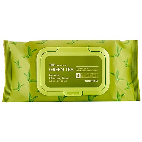 Tony Moly Салфетки для снятия макияжа с экстрактом зеленого чая The Chok Chok Green Tea No-Wash Cleansing Tissue 100 шт